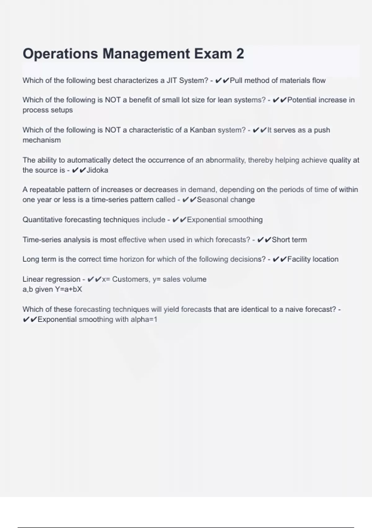 Operations Management Exam 2 FGCU Questions &Exam (elaborations ...