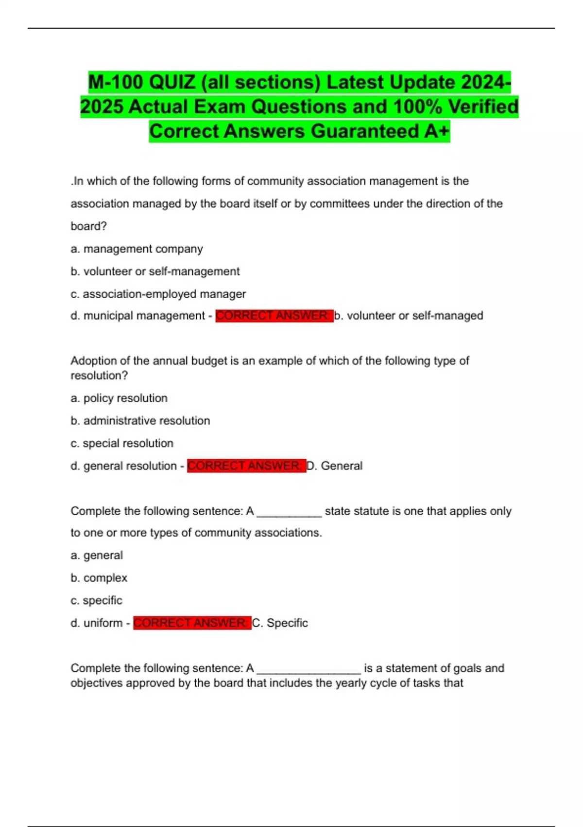 M-100 QUIZ (all sections) Latest Update Actual Exam Questions and 100% ...