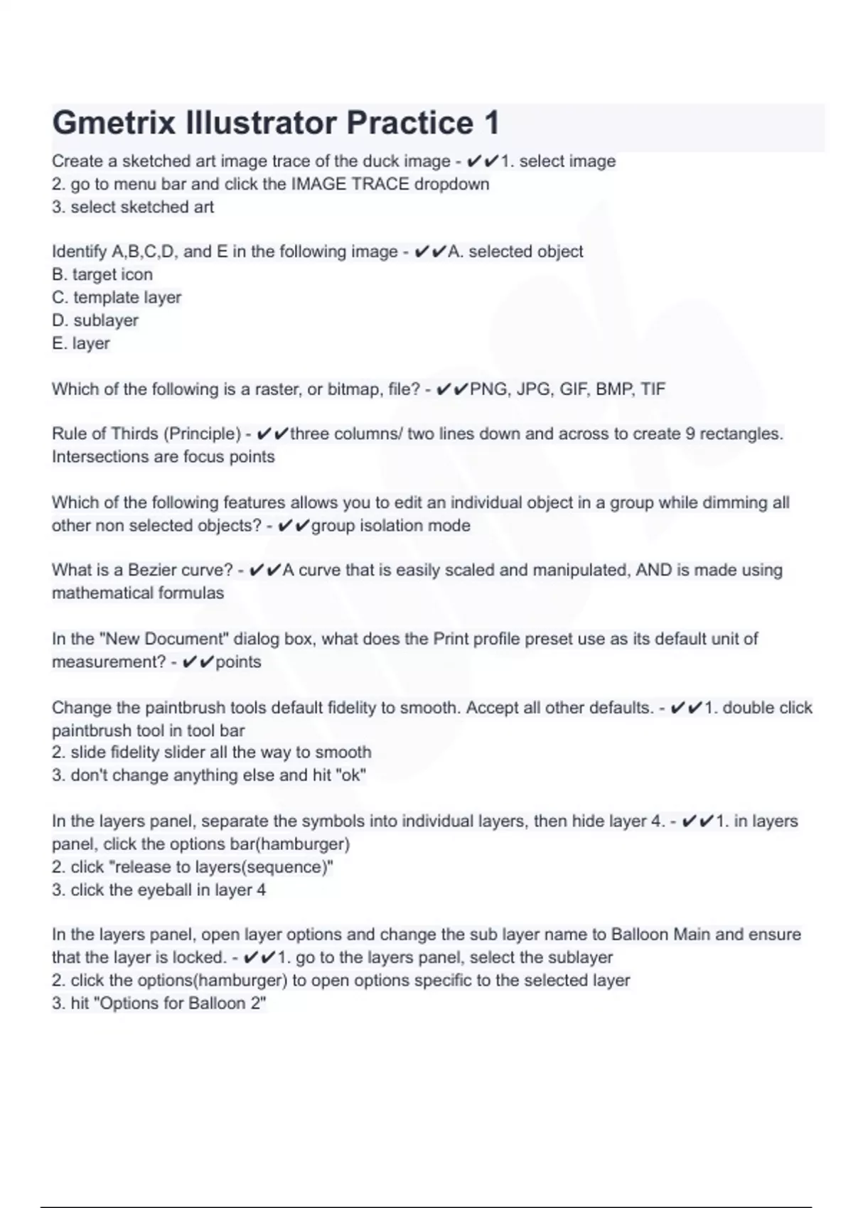Gmetrix Illustrator Practice 1 Questions &Exam (elaborations) answers ...