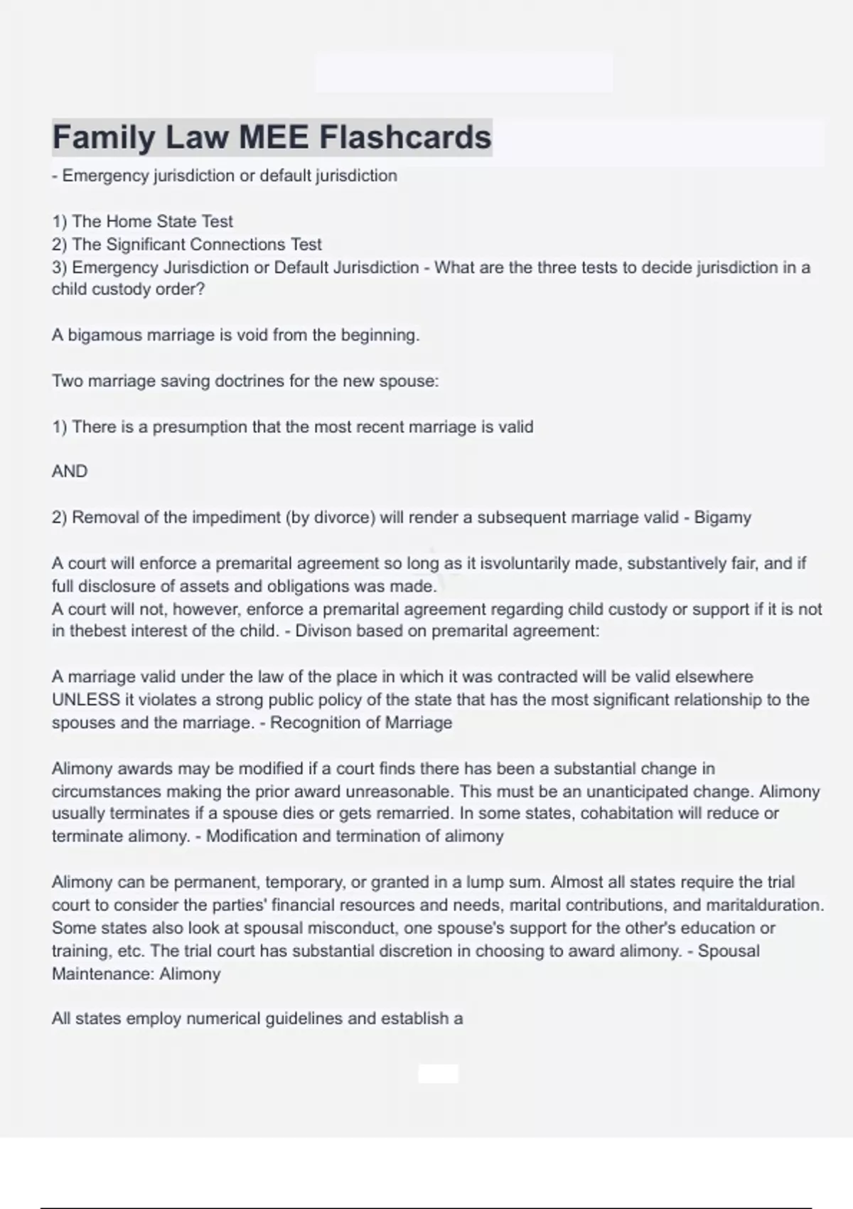 Family Law MEE Flashcards Questions &Exam (elaborations) answers 100% ...