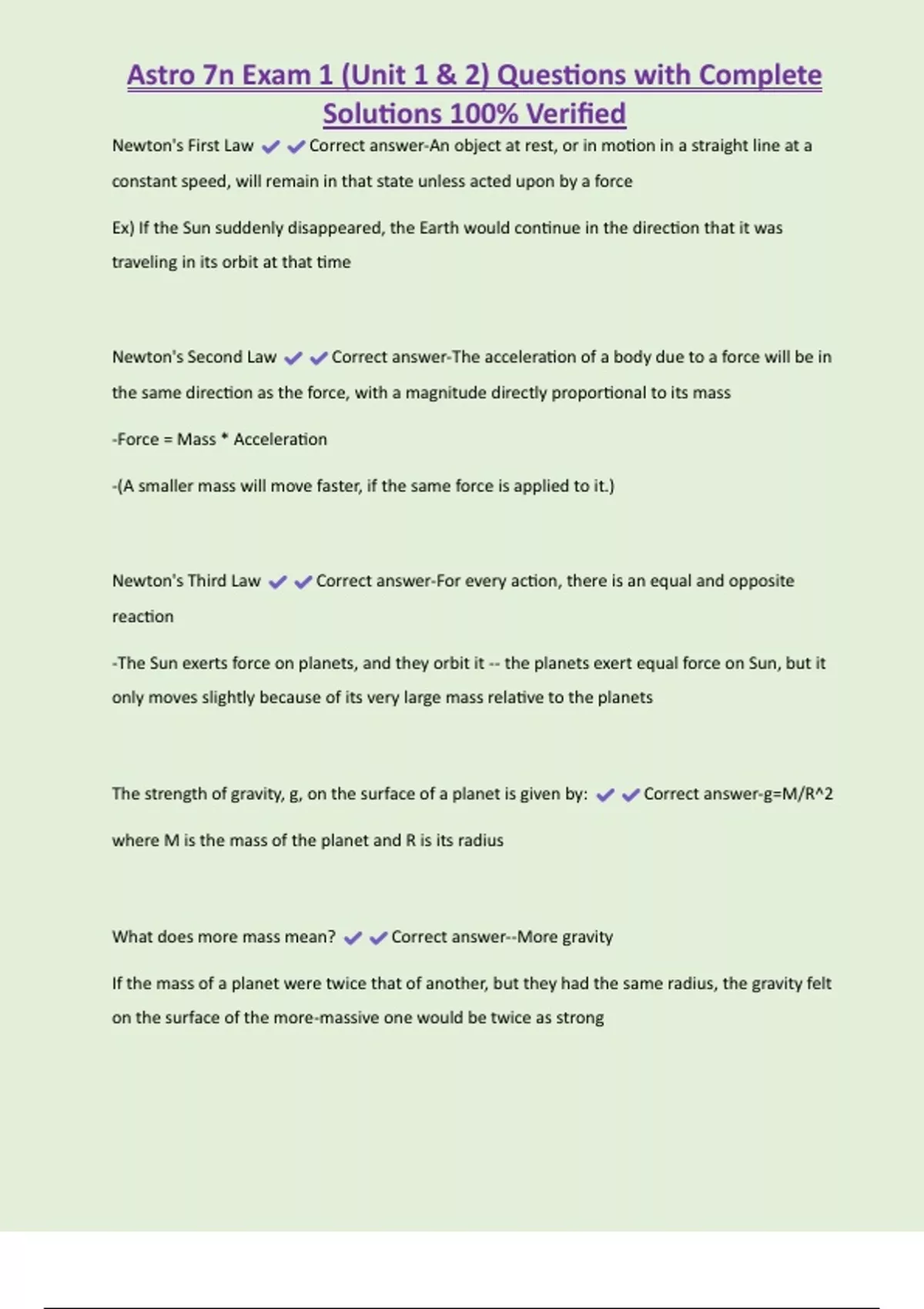 Astro 7n Exam 1 (Unit 1 & 2) Questions with Complete Solutions 100% ...