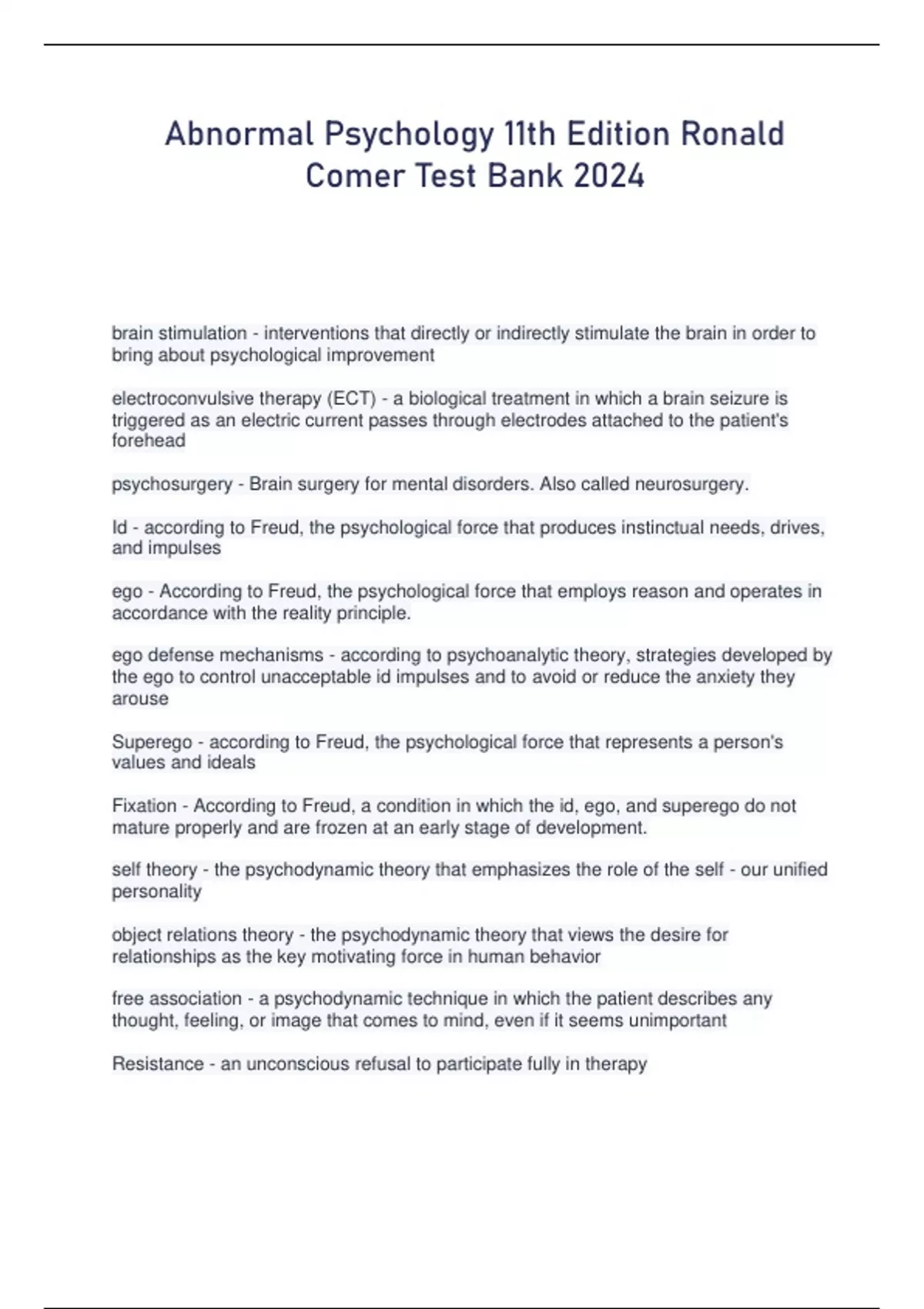 Abnormal Psychology 11th Edition Ronald Comer Test Bank 2024 - Abnormal ...