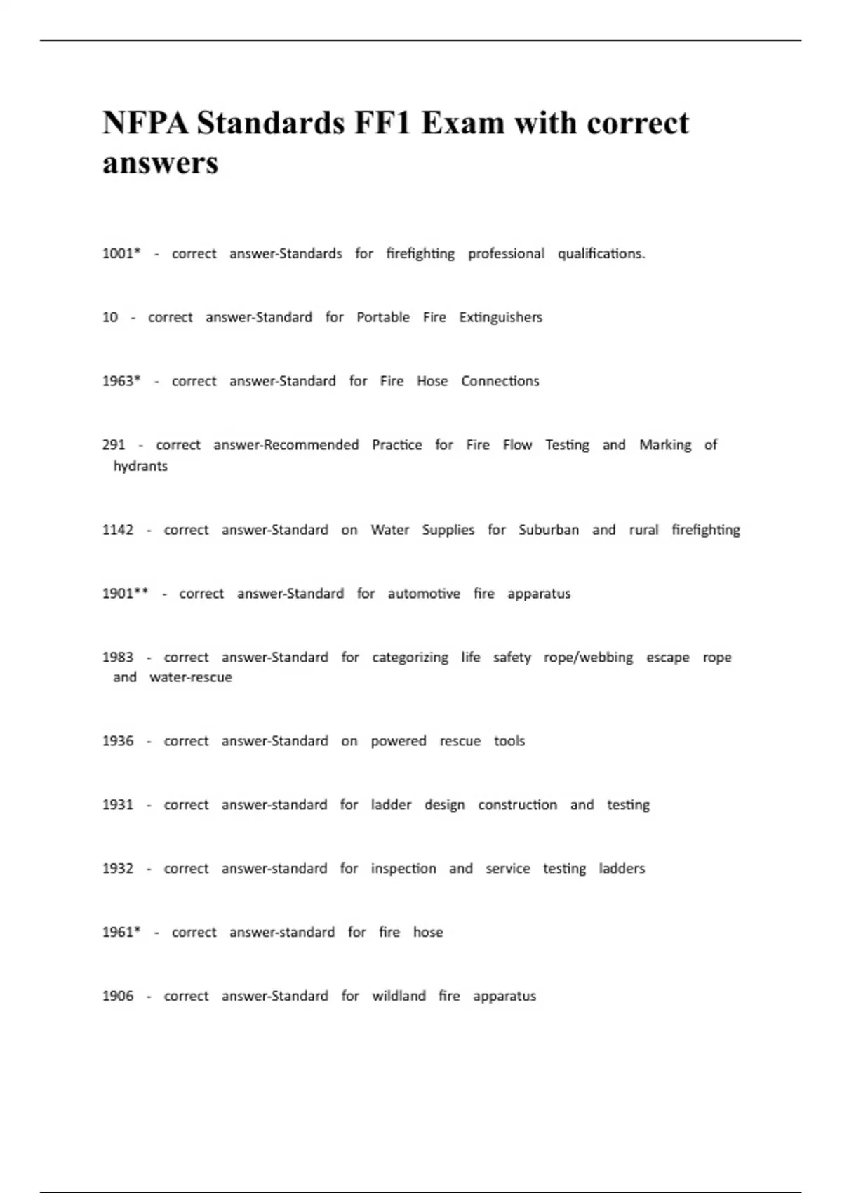 NFPA Standards FF1 Exam with correct answers - NFPA - Stuvia US