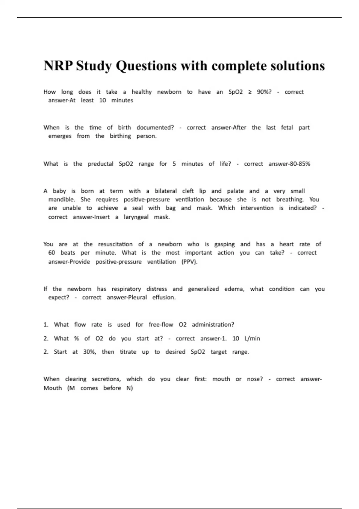 NRP Study Questions with complete solutions - NRP - Stuvia US