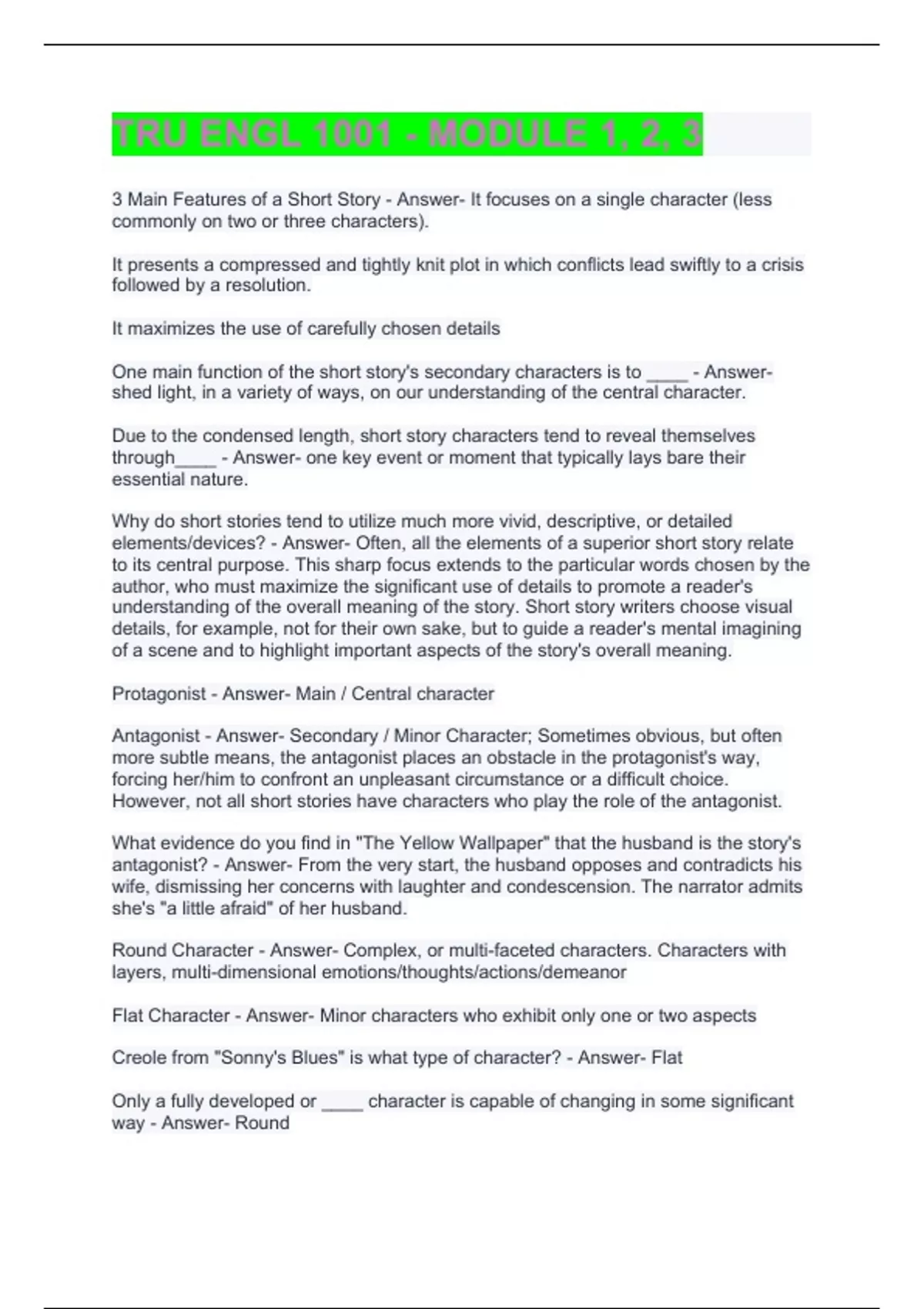 TRU ENGL 1001 - MODULE 1, 2, 3 QUESTIONS AND ANSWERS - TRU ENGL 1001 ...
