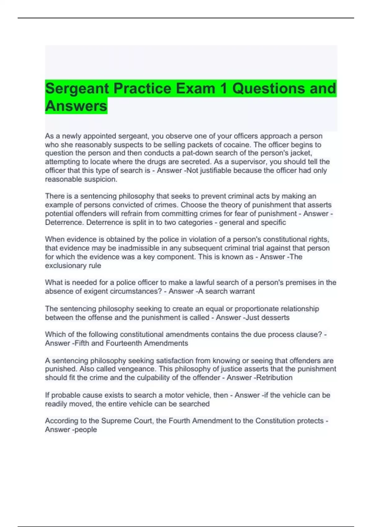 Sergeant Practice Exam 1 Questions and Answers - Sergeant - Stuvia US