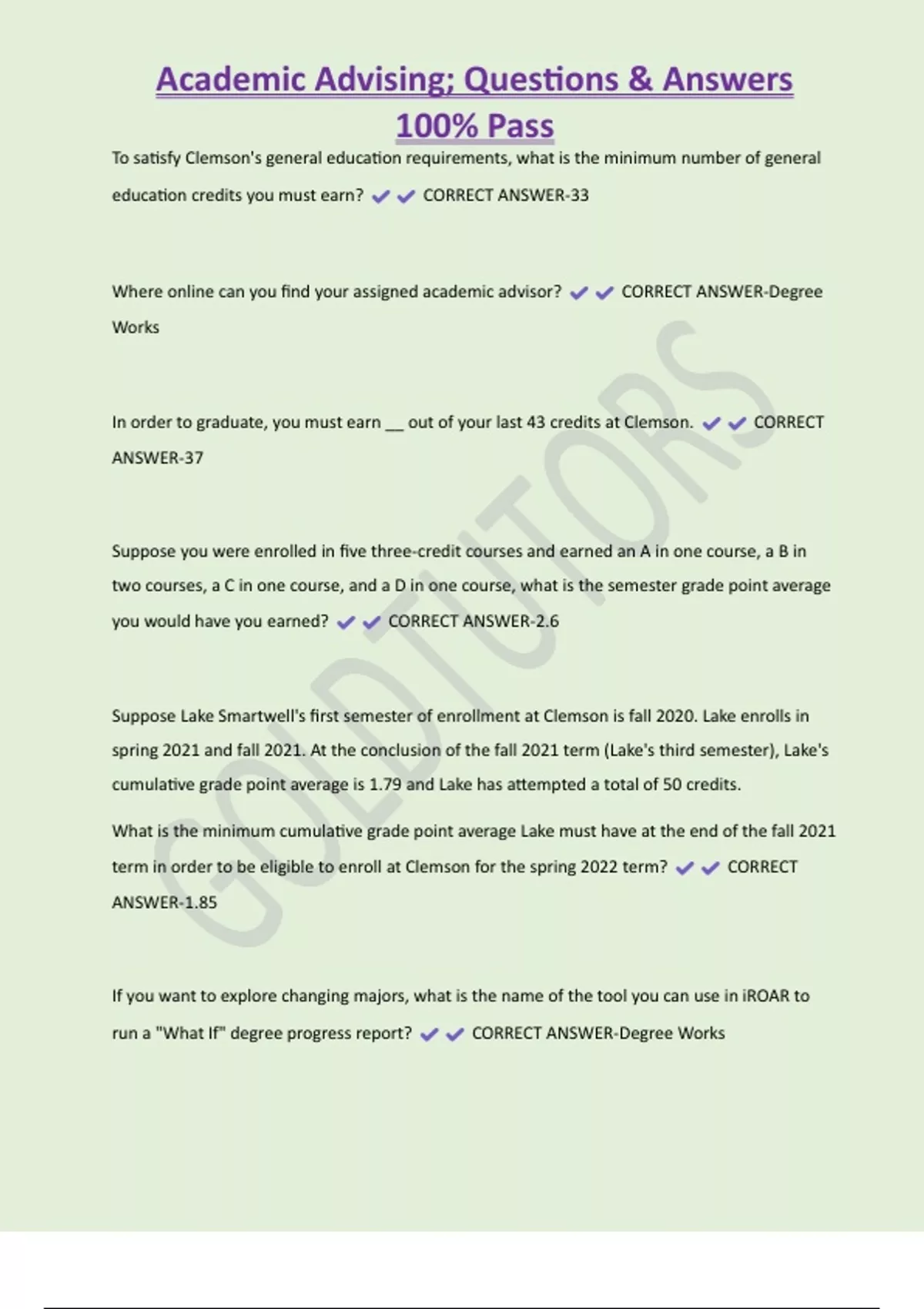 Academic Advising; Questions & Answers 100% Pass - AUTOCAD - Stuvia US