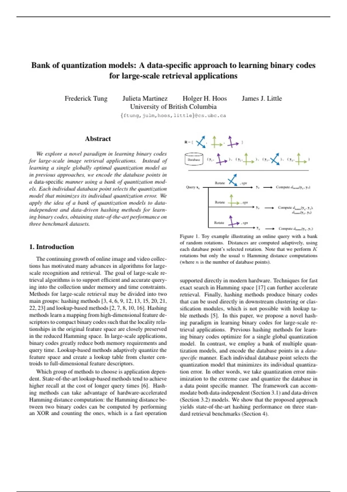 Bank Of Quantization Models A Data Specific Approach To Learning Binary Codes For Large Scale
