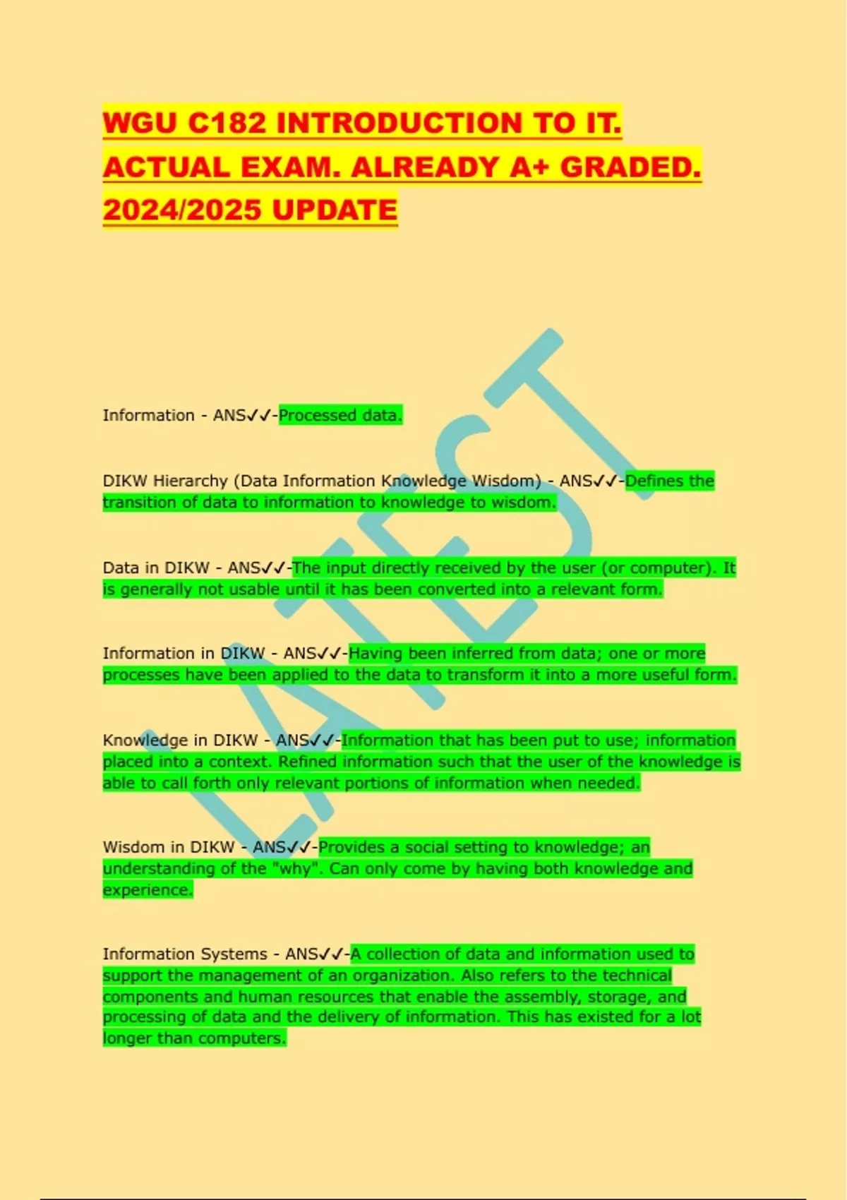 WGU C182 INTRODUCTION TO IT. ACTUAL EXAM. ALREADY A+ GRADED. 2024/2025 ...