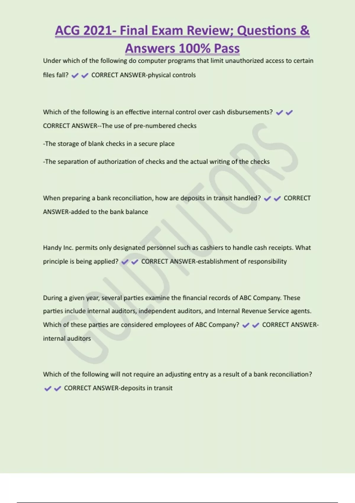 ACG 2021- Final Exam Review; Questions & Answers 100% Pass - ACG 2021 ...