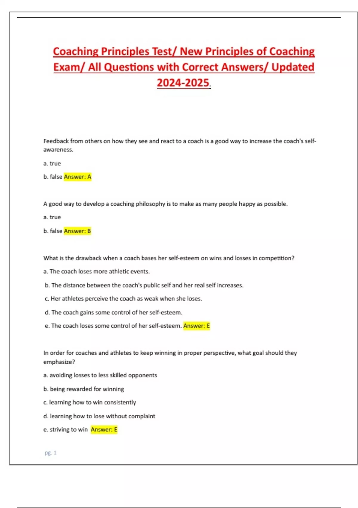 Coaching Principles Test/ New Principles of Coaching Exam/ All ...
