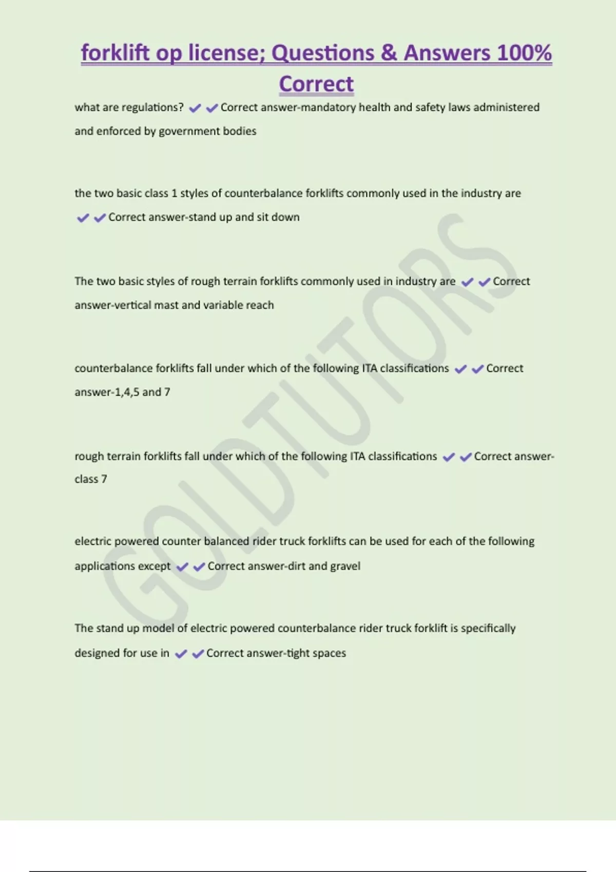forklift op license; Questions & Answers 100% Correct - Forklif - Stuvia US