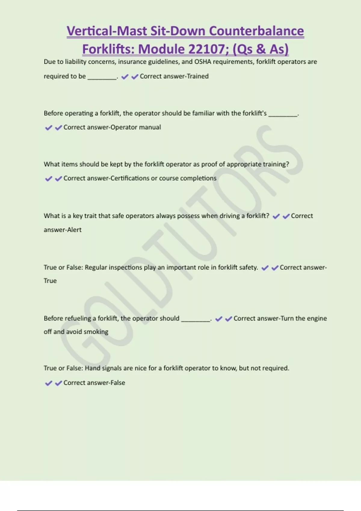 Vertical-Mast Sit-Down Counterbalance Forklifts: Module 22107; (Qs & As ...