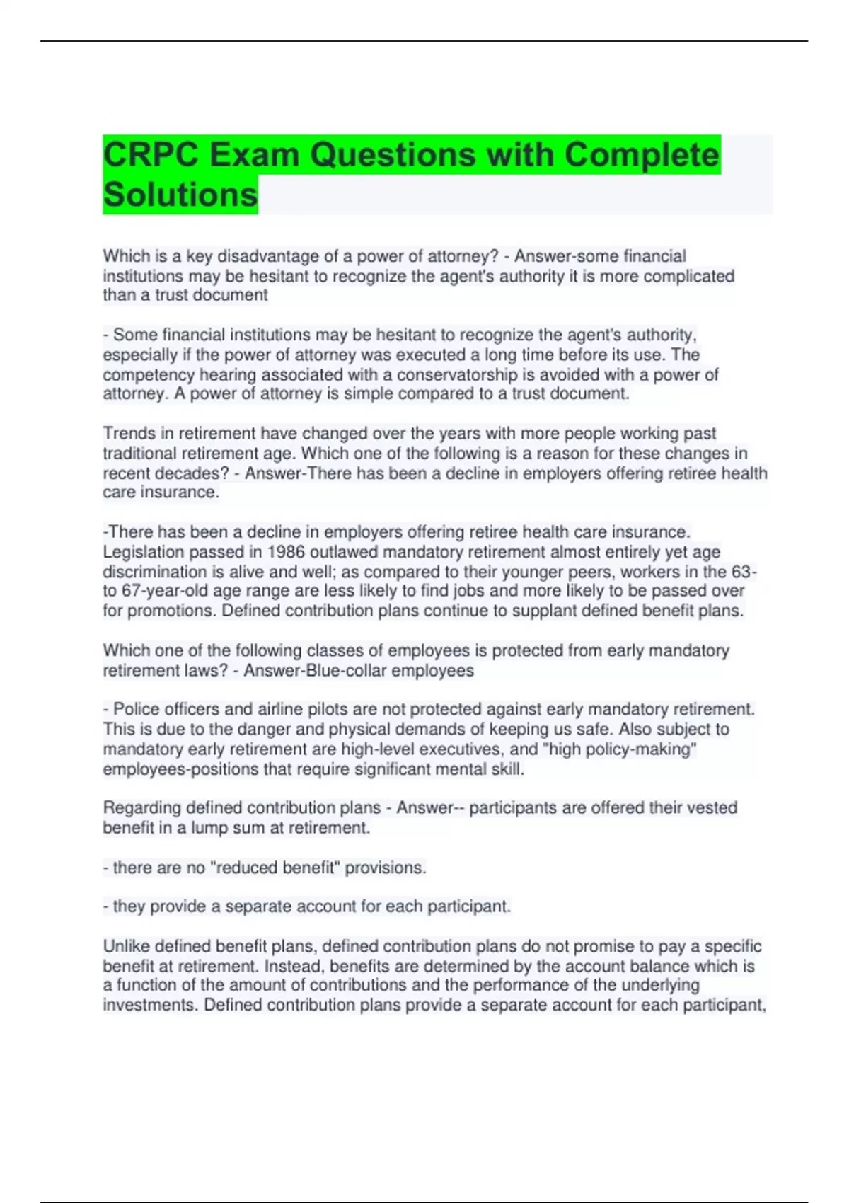 CRPC Exam Questions with Complete Solutions - CRPC - Stuvia US