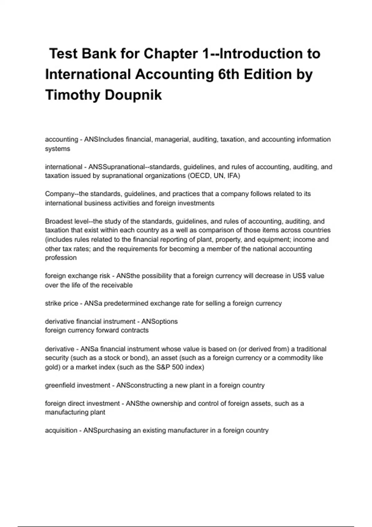 Test Bank for Chapter 1--Introduction to International Accounting 6th ...