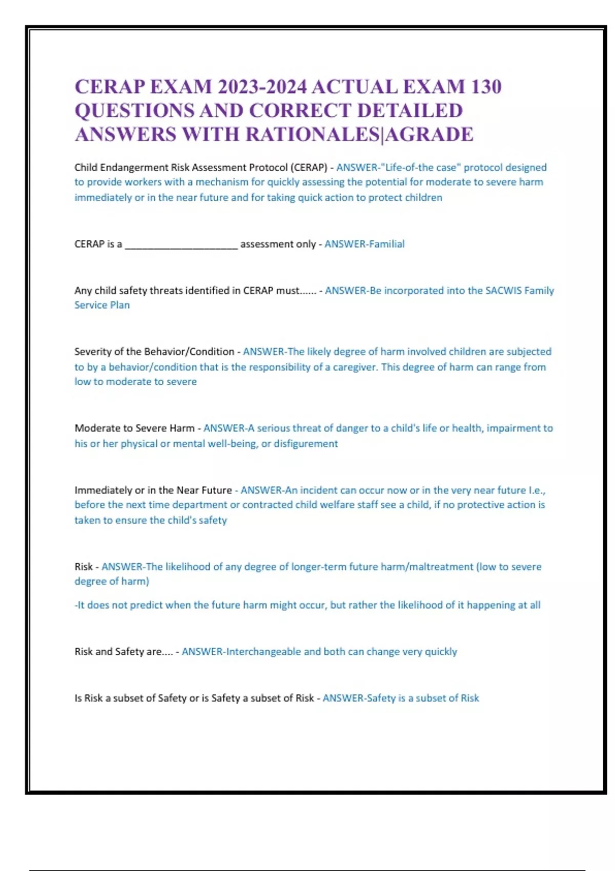 CERAP EXAM ACTUAL EXAM 130 QUESTIONS AND CORRECT DETAILED ANSWERS WITH ...