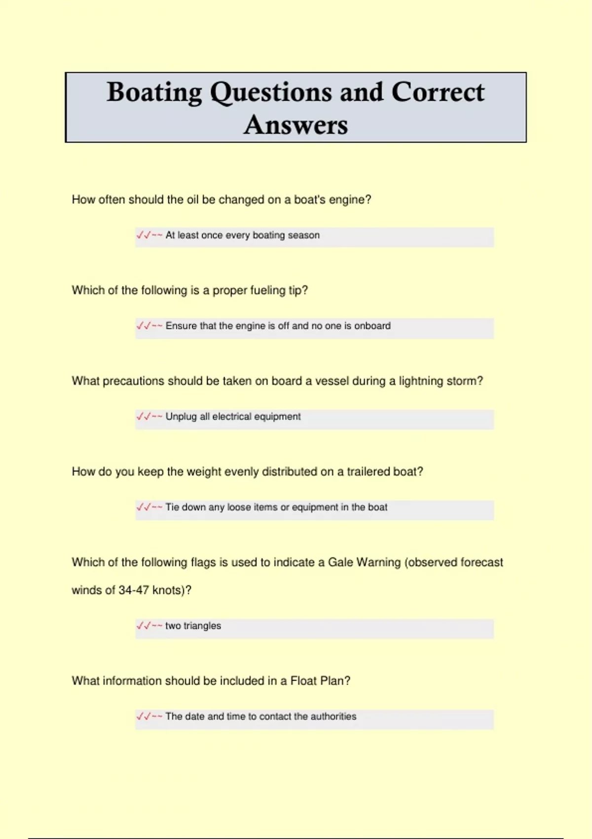 Boating Questions and Correct Answers - Boat course - Stuvia US