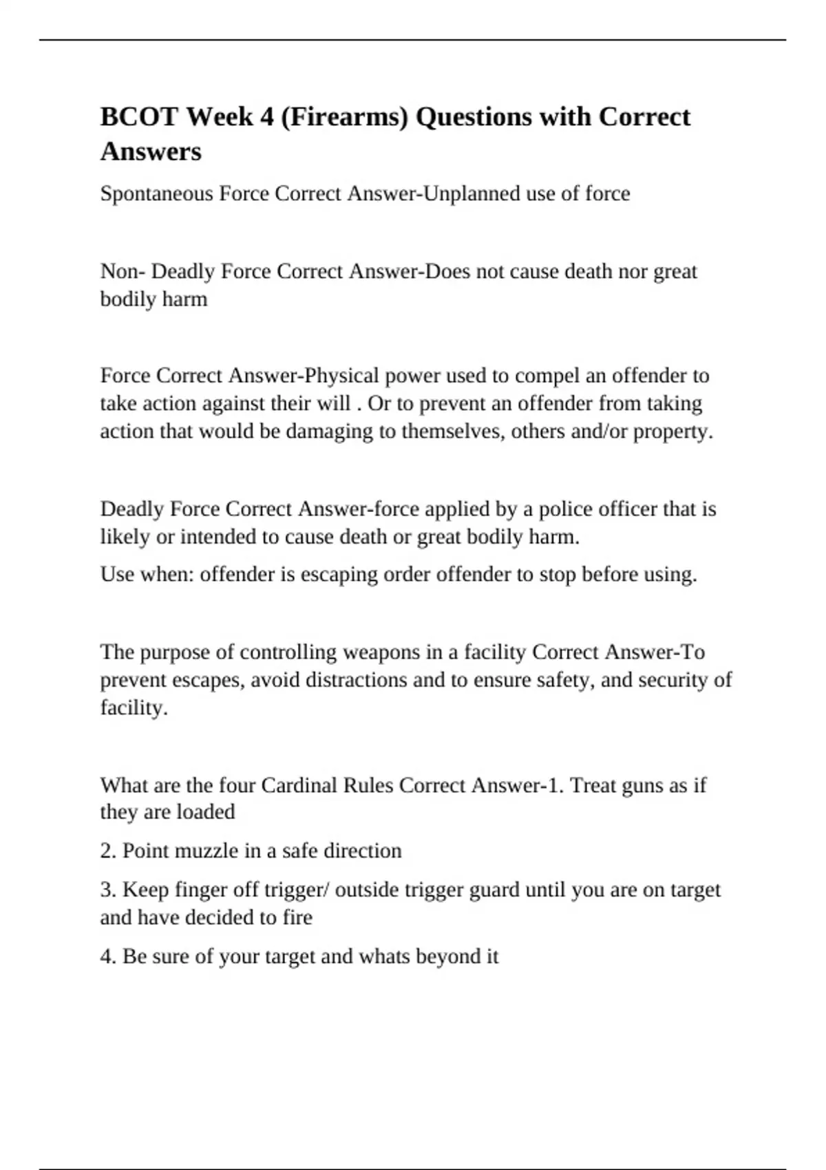 BCOT Week 4 (Firearms) Questions with Correct Answers - BCOT - Stuvia US