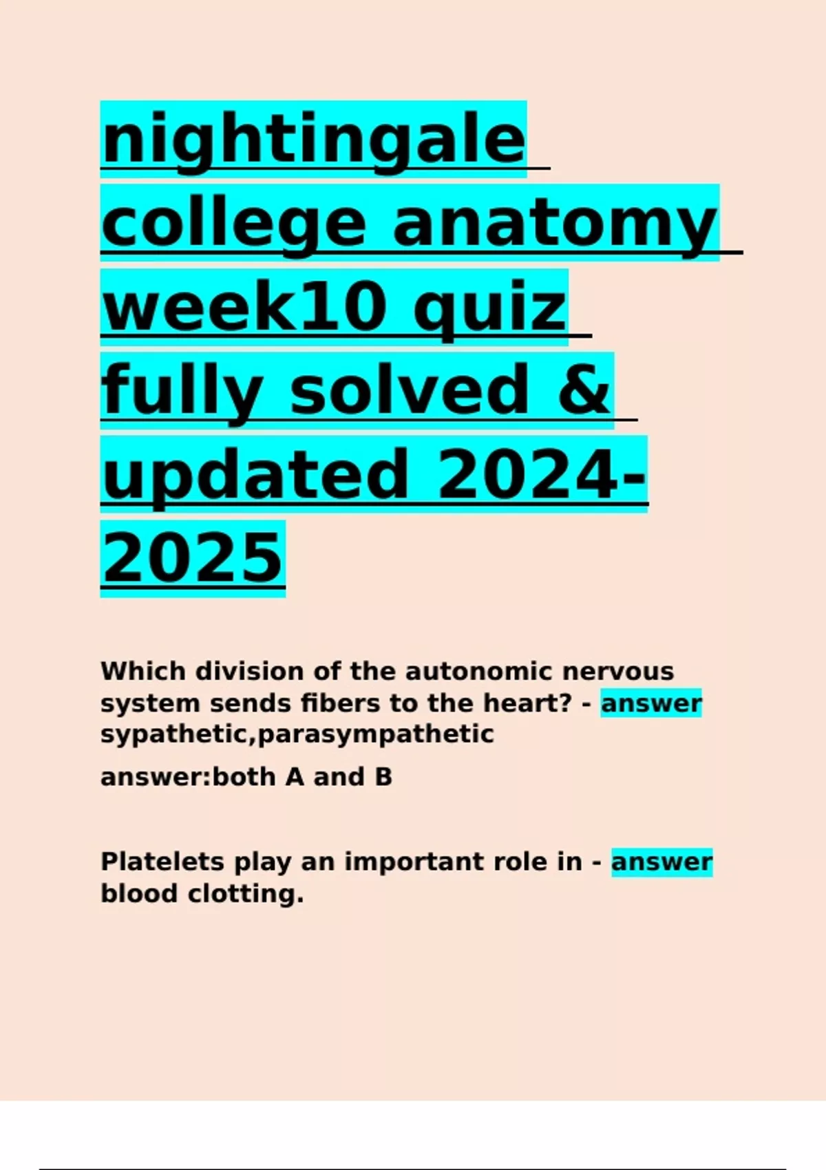 nightingale college anatomy week10 quiz fully solved & updated . - Nightingale anatomy - Stuvia US