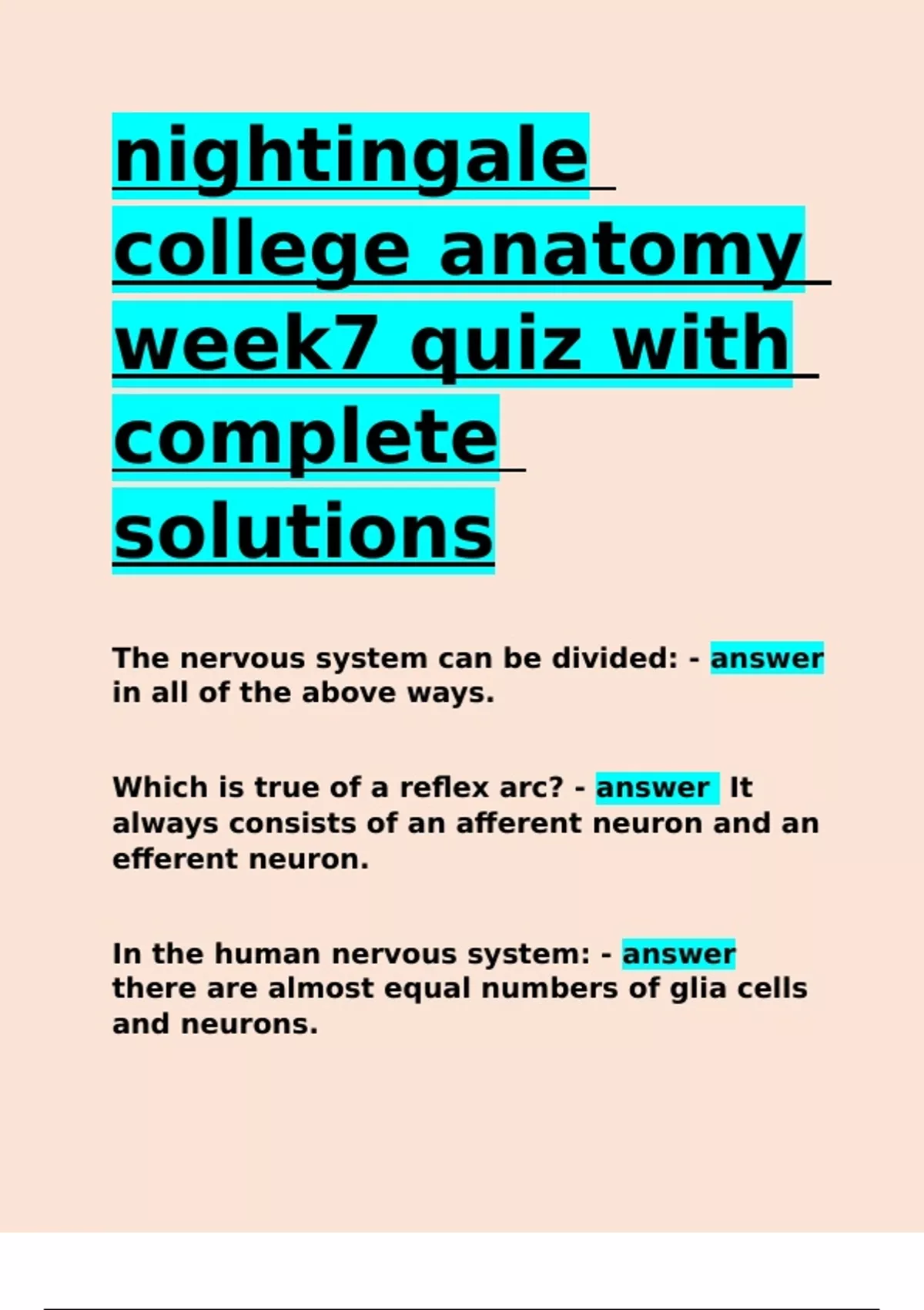 nightingale college anatomy week7 quiz with complete solutions ...