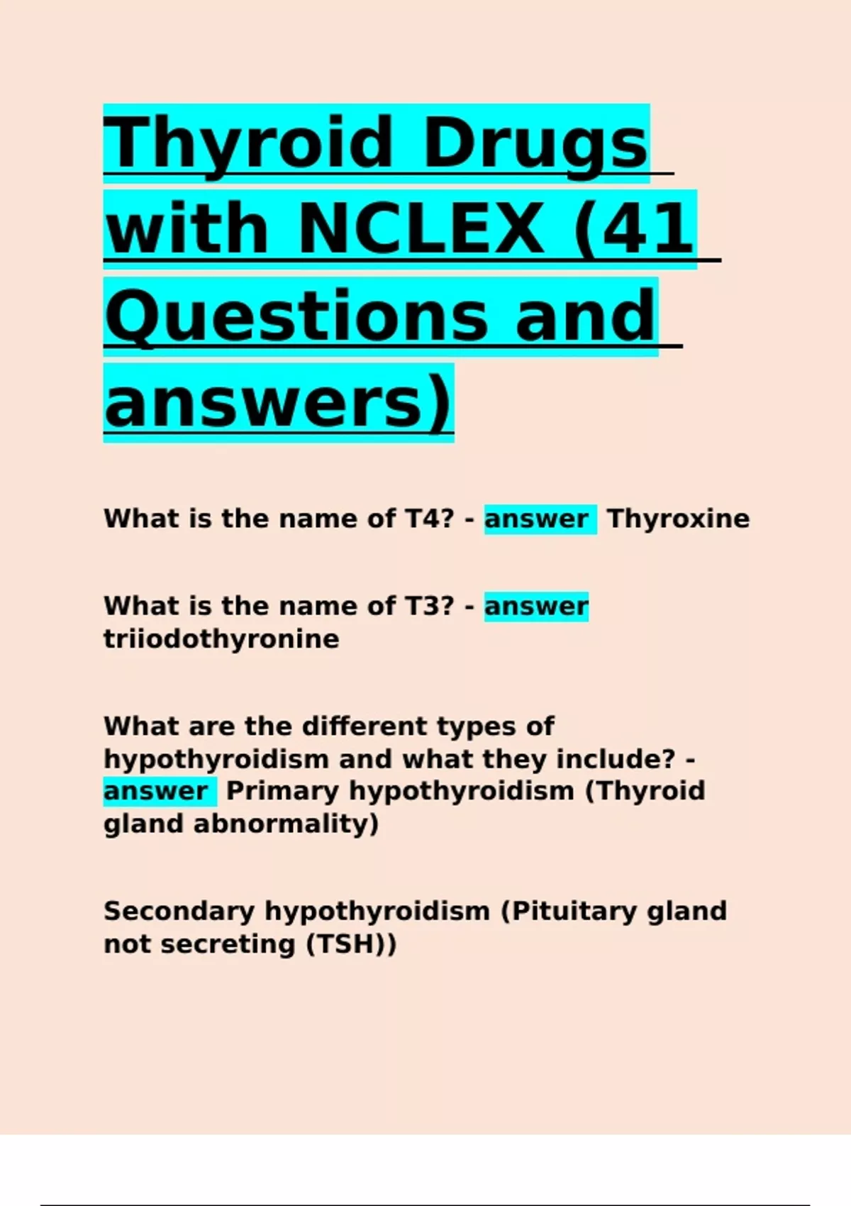 Thyroid Drugs with NCLEX (41 Questions and answers) - NCLEX DRUGS ...