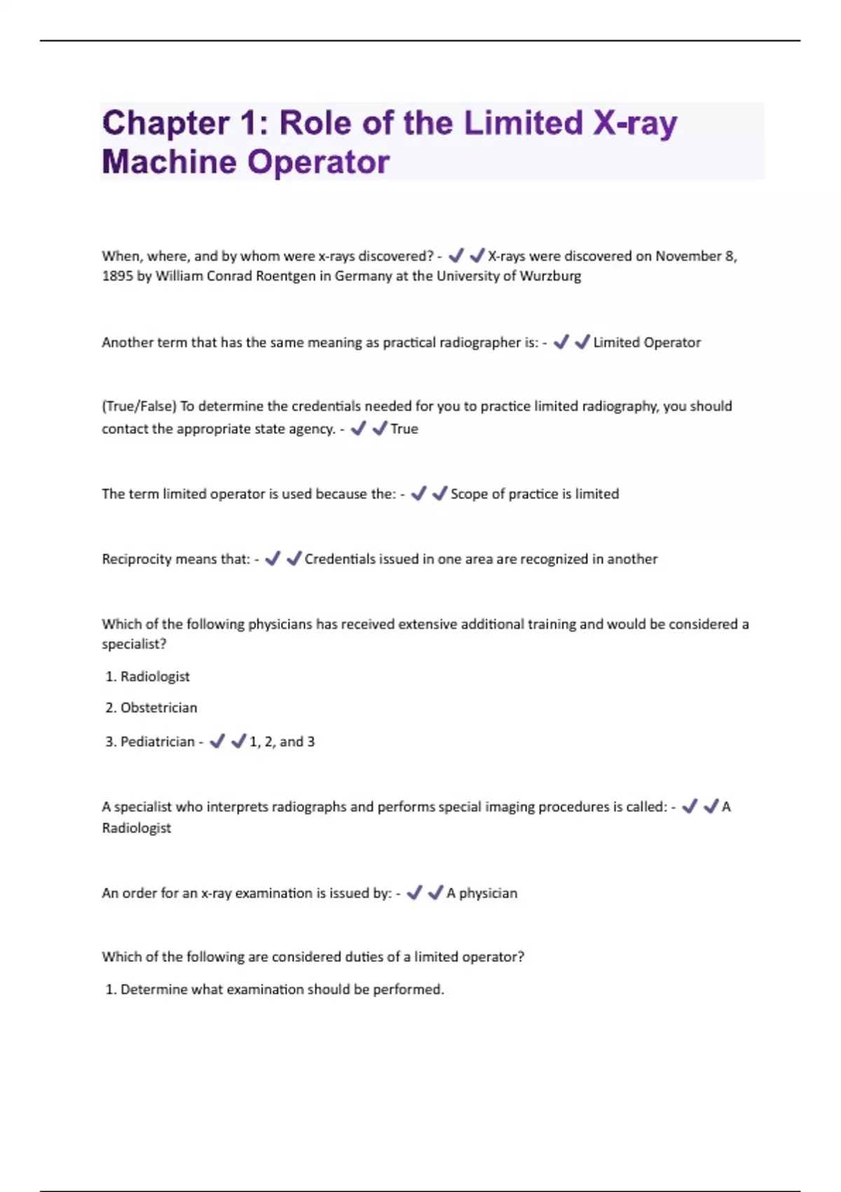 Chapter 1: Role of the Limited X-ray Machine Operator questions and ...