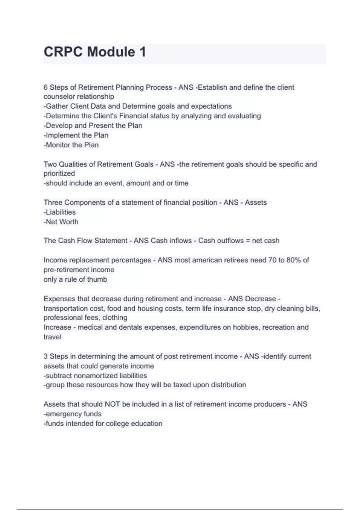 CRPC Module 1 2024/2025 Questions With Completed & Verified Solutions. - CRPC - Stuvia US