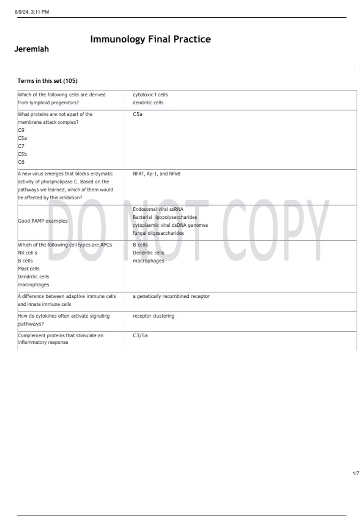 Immunology Final Practice Terms in this set (105) Which of the ...