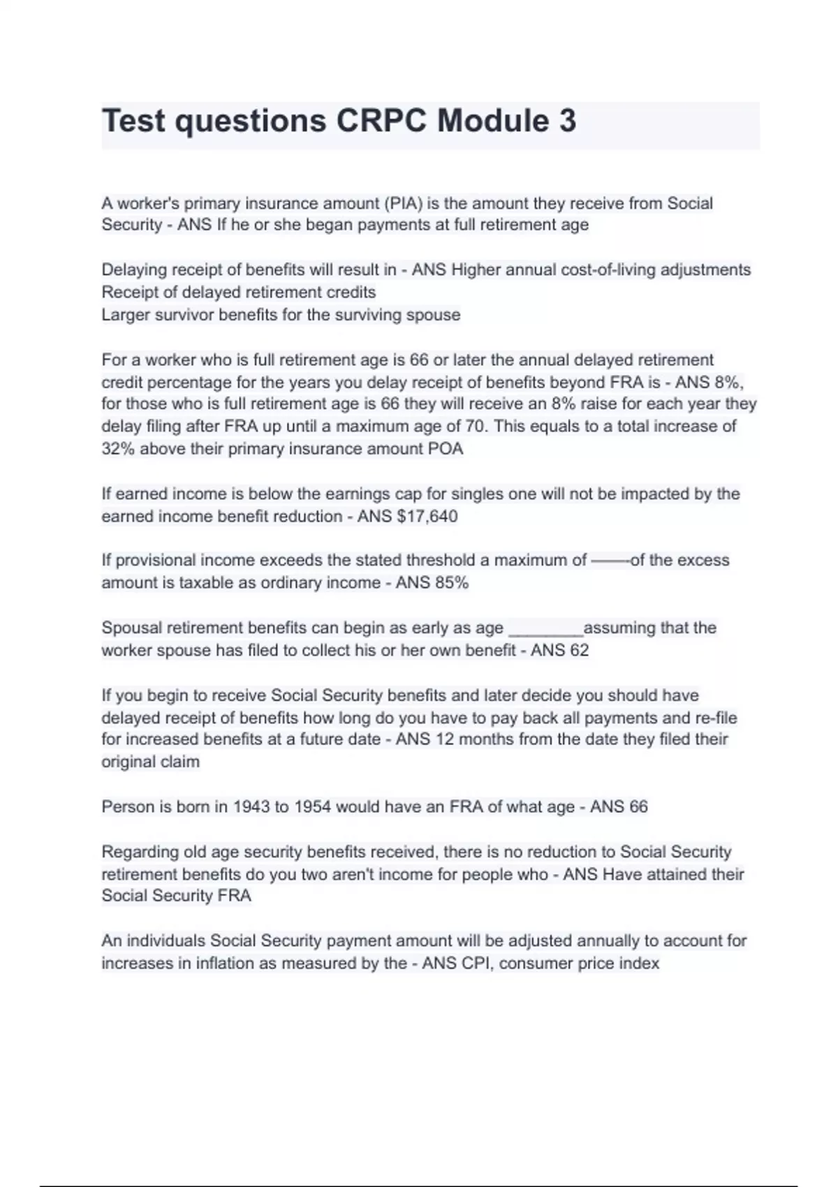 Test questions CRPC Module 3 Exam 2024/2025 Questions With Completed ...