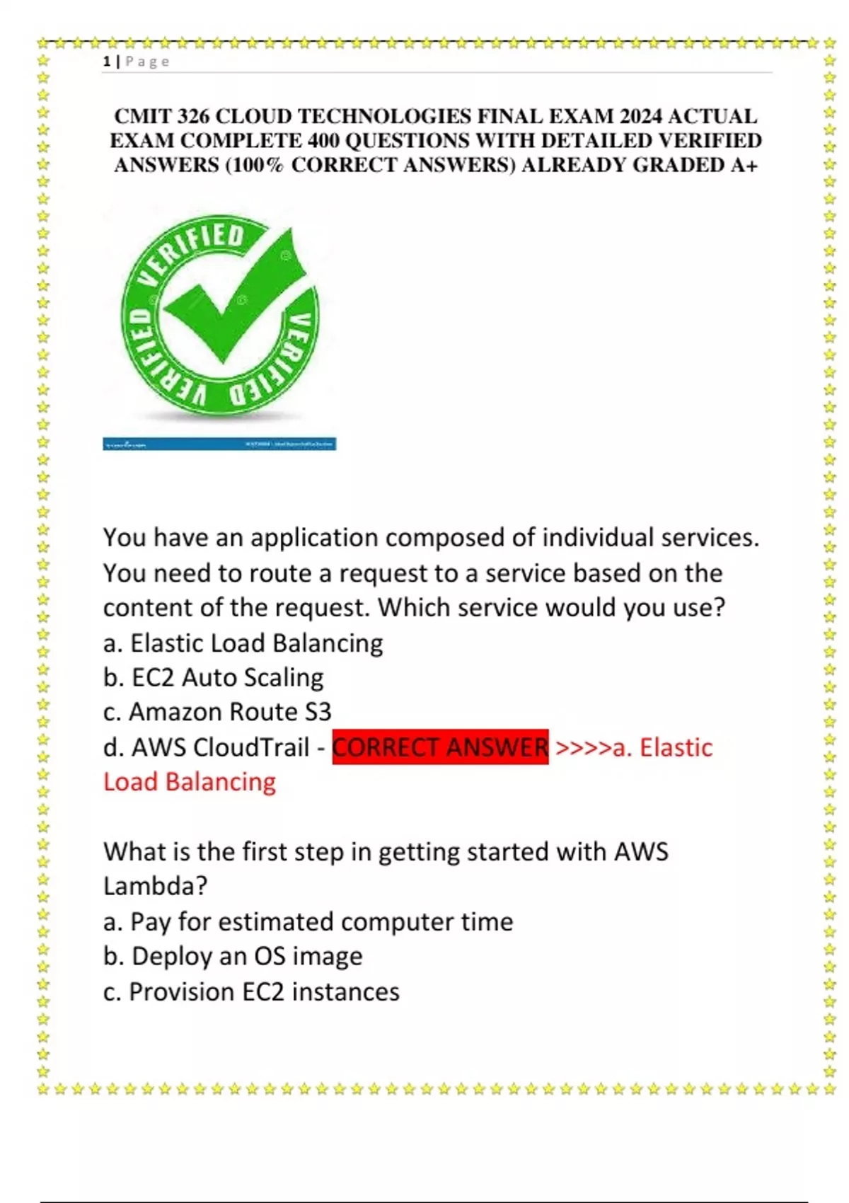 CMIT 326 CLOUD TECHNOLOGIES FINAL EXAM 2024 ACTUAL EXAM COMPLETE 400 ...