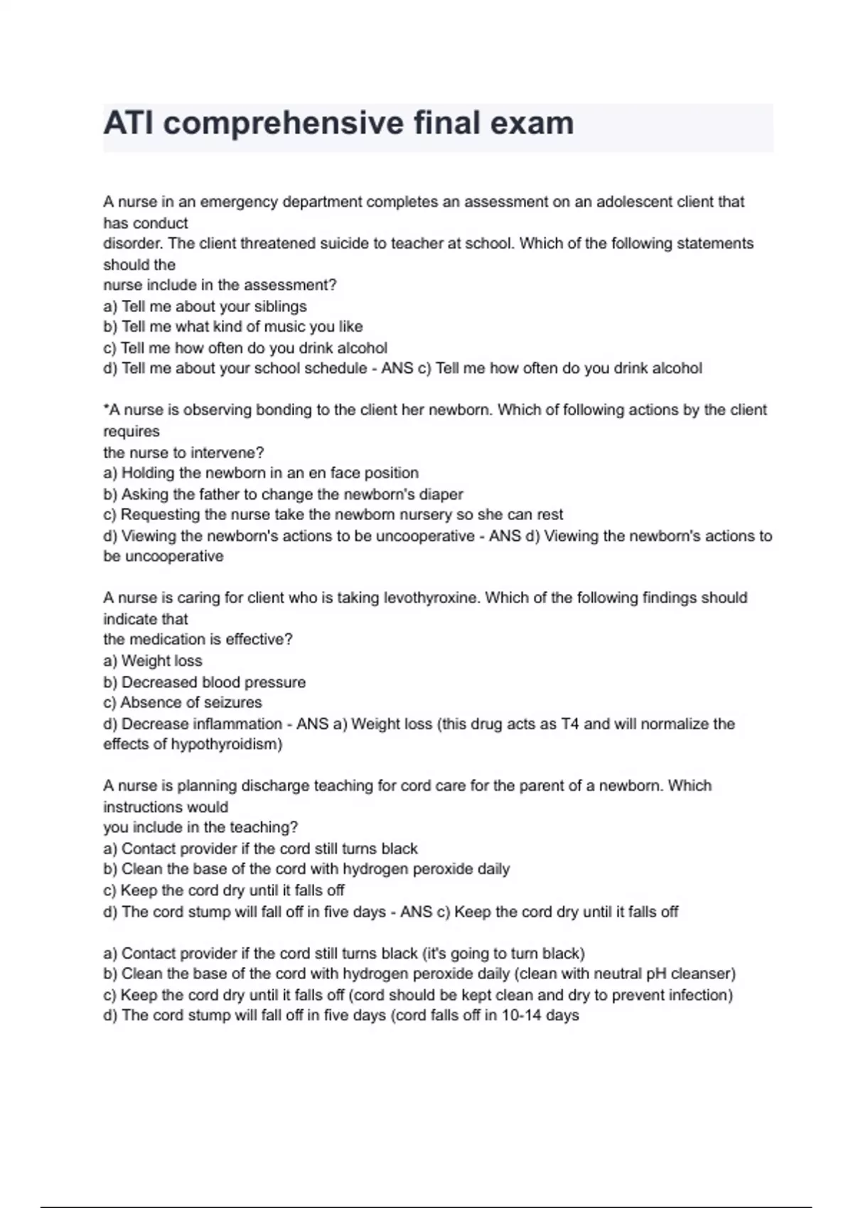 ATI comprehensive final exam 2024/2025 Questions With Completed ...
