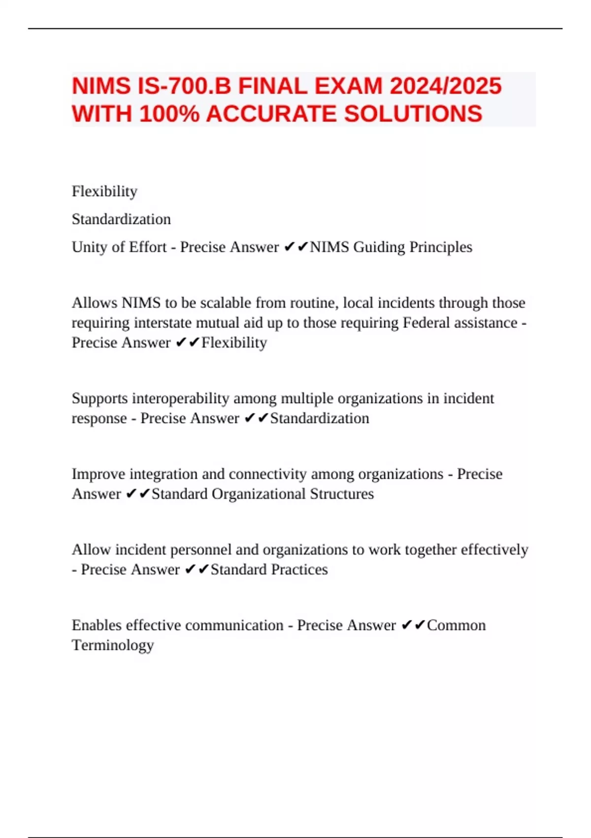NIMS IS-700.B FINAL EXAM 2024/2025 WITH 100% ACCURATE SOLUTIONS - NIMS ...