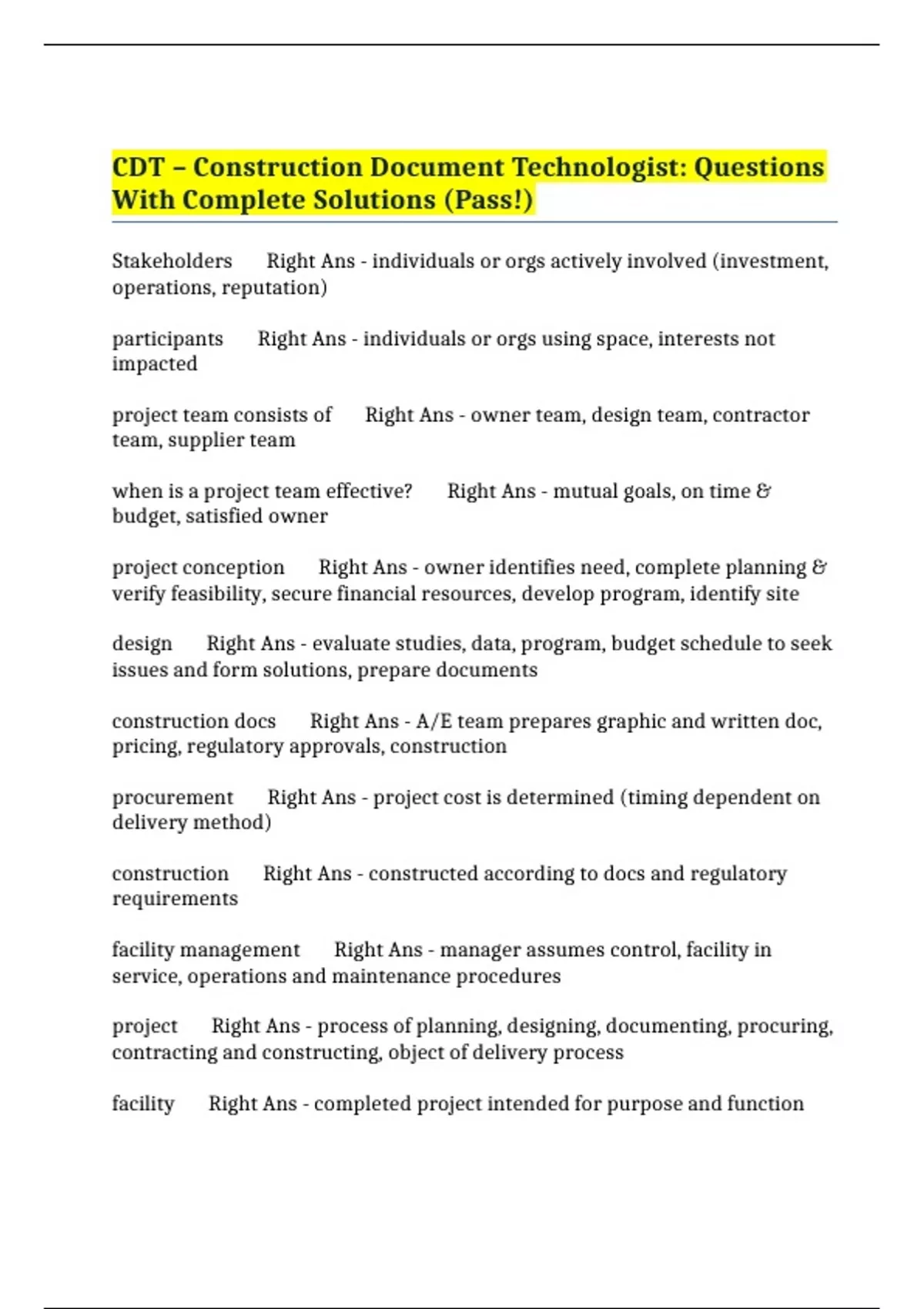 CDT – Construction Document Technologist: Questions With Complete ...