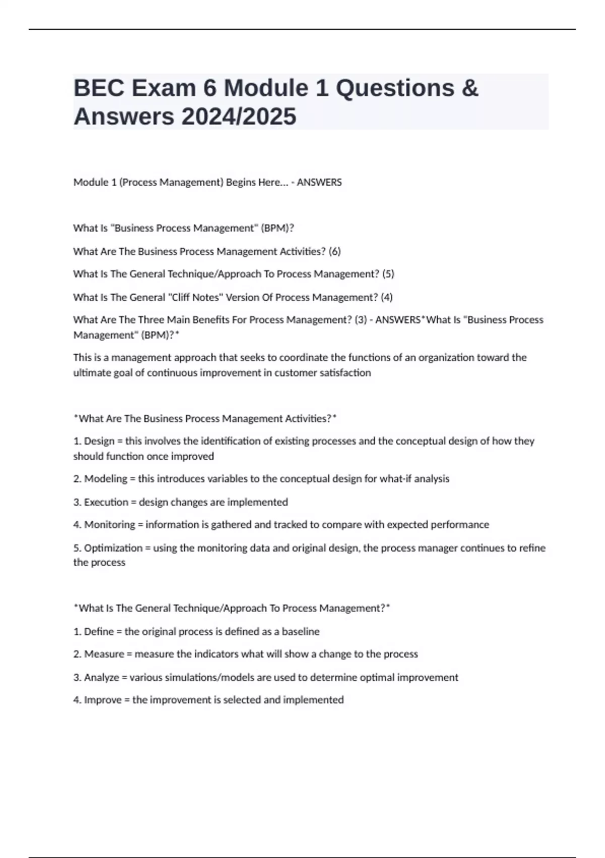 BEC Exam 6 Module 1 Questions & Answers 2024/2025 - BEC - Stuvia US