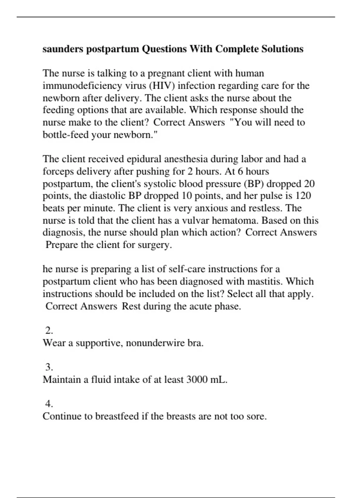 saunders postpartum Questions With Complete Solutions - Postpartum ...