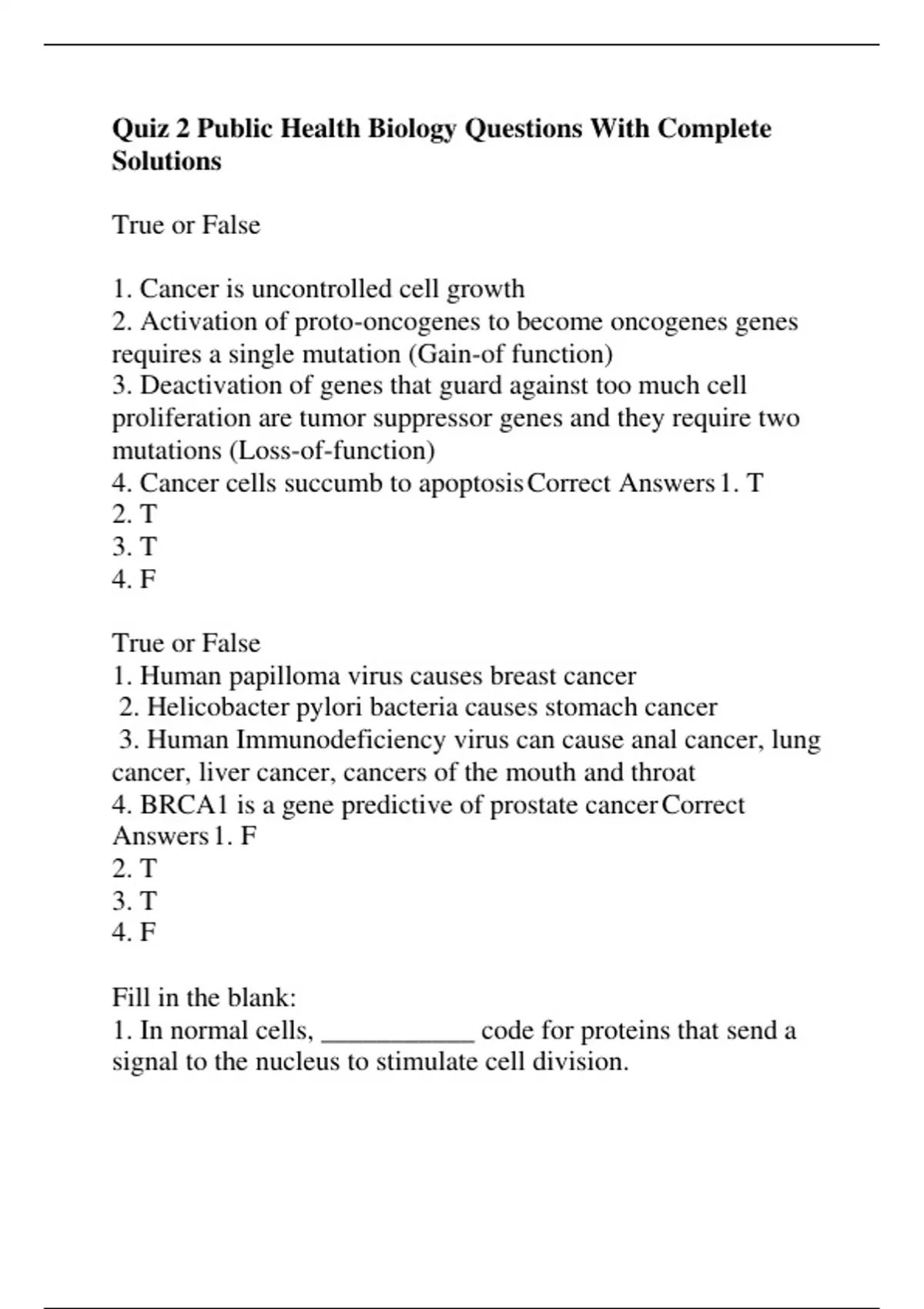 Quiz 2 Public Health Biology Questions With Complete Solutions - Public ...
