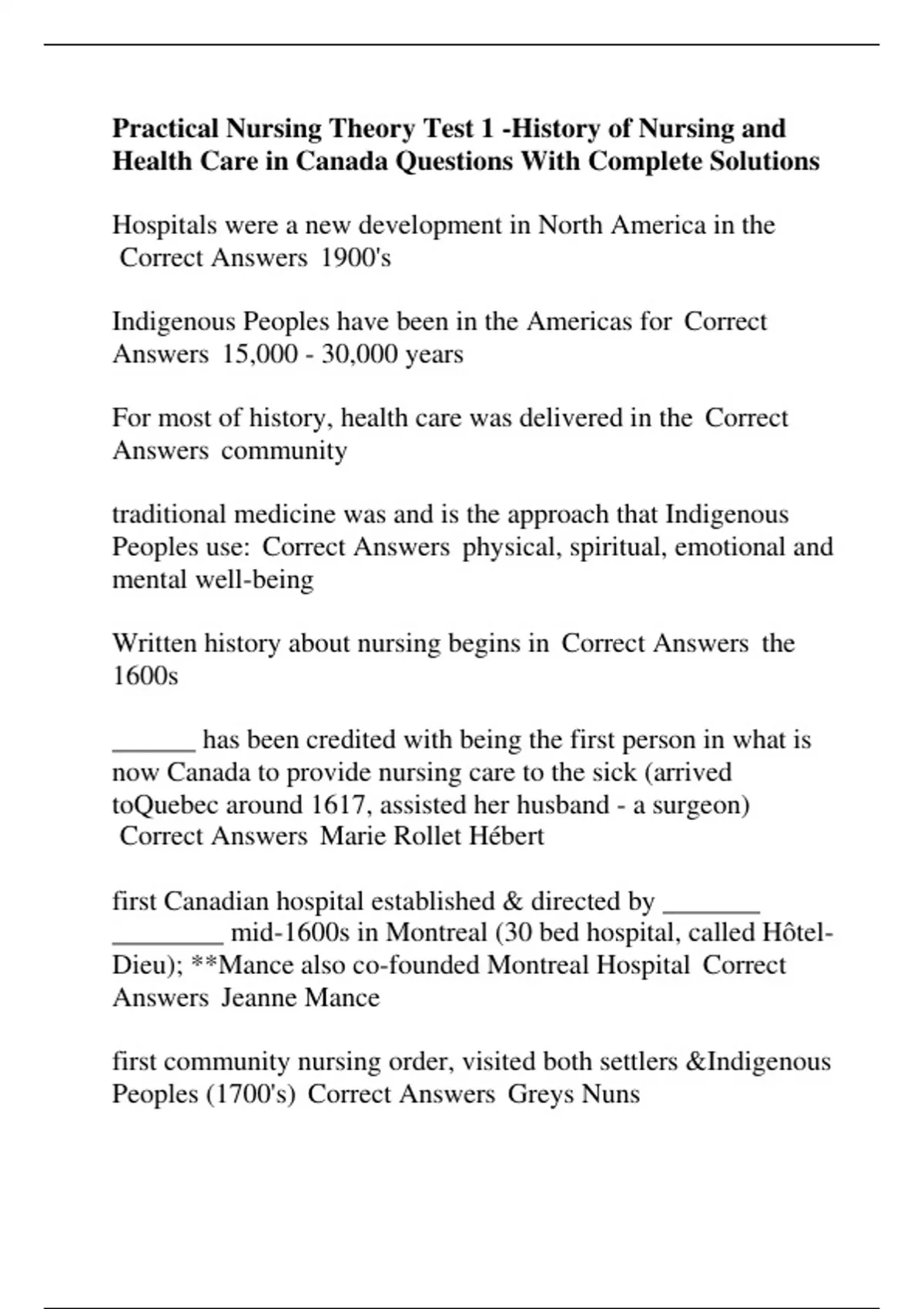 Practical Nursing Theory Test 1 -History of Nursing and Health Care in ...