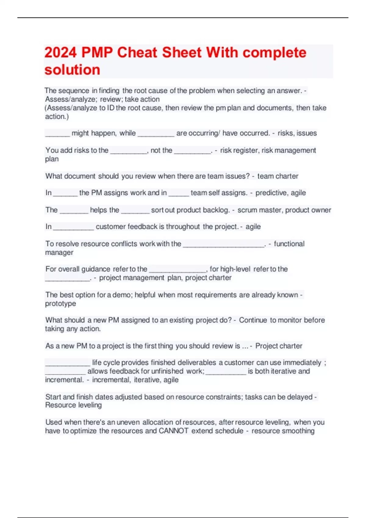 2024 PMP Cheat Sheet With complete solution - 2024 PMP Cheat Sheet ...