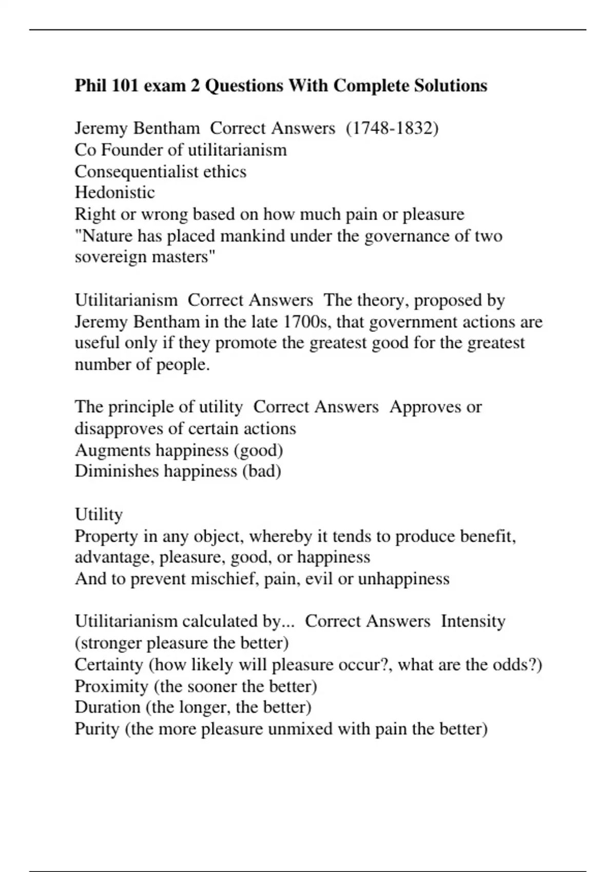 Phil 101 exam 2 Questions With Complete Solutions - PHIL 101 - Stuvia US