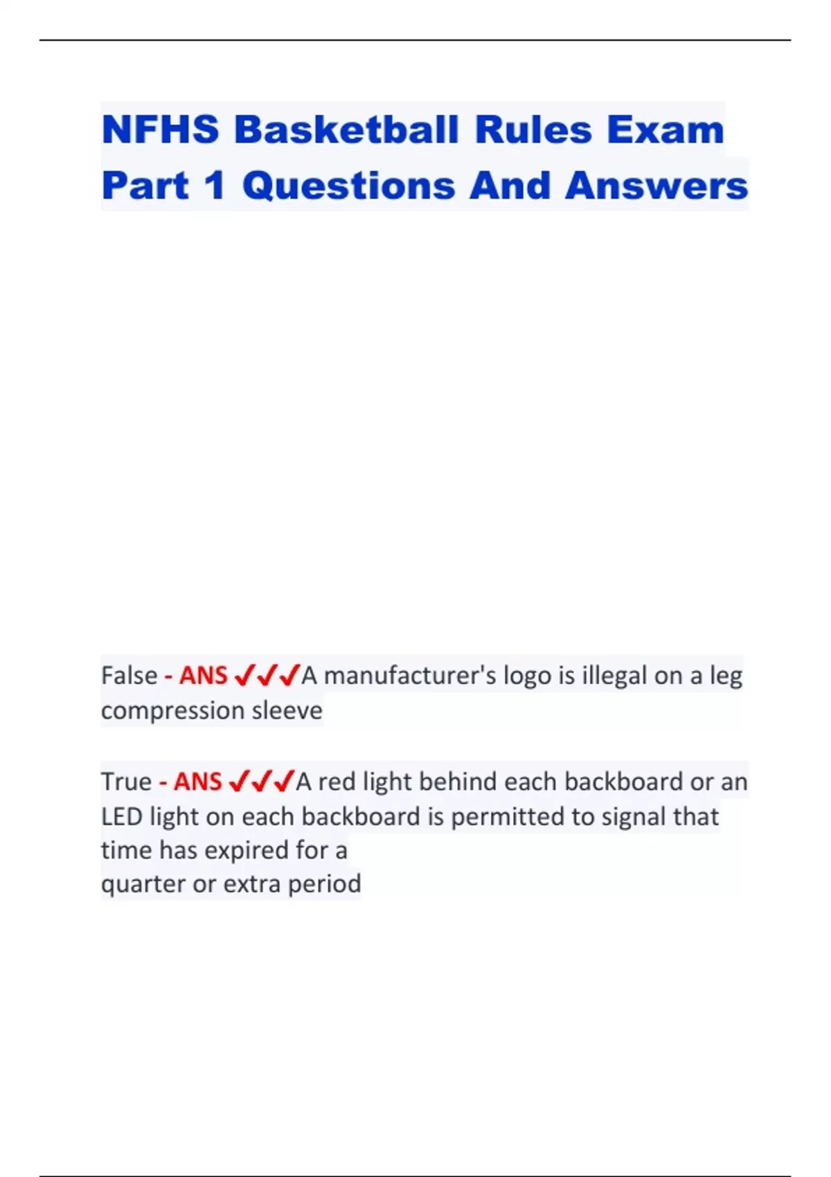 NFHS Basketball Rules Exam Part 1 Questions And Answers - NFHS ...