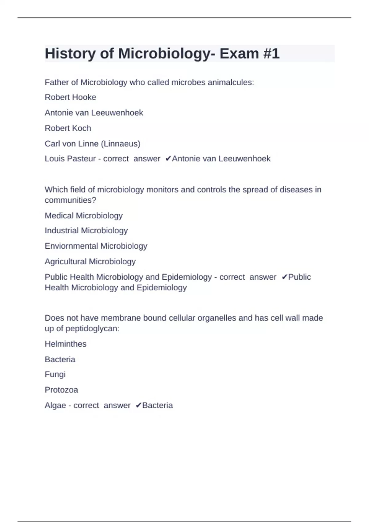 History of Microbiology Questions with complete solution - Microbiology ...