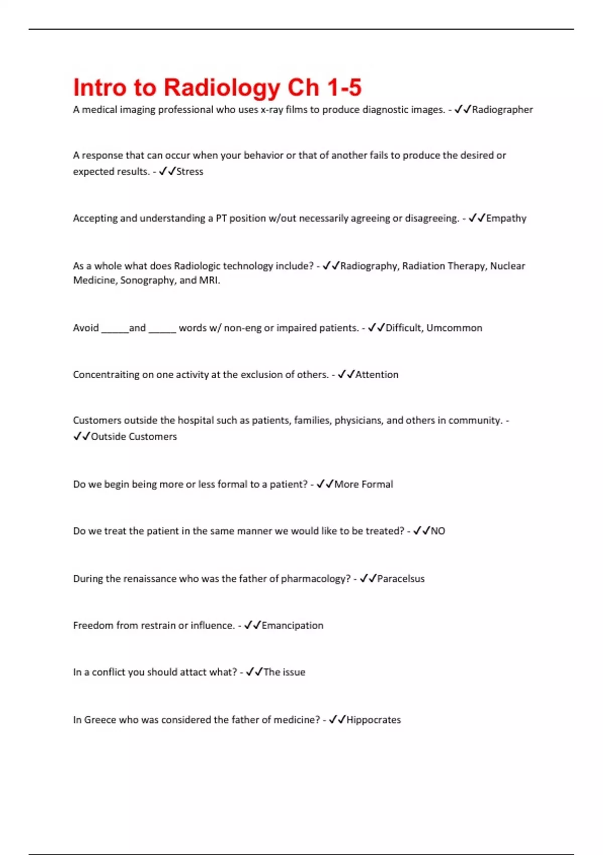 Intro to Radiology Ch 1-5 questions with answers - Intro to Radiology ...