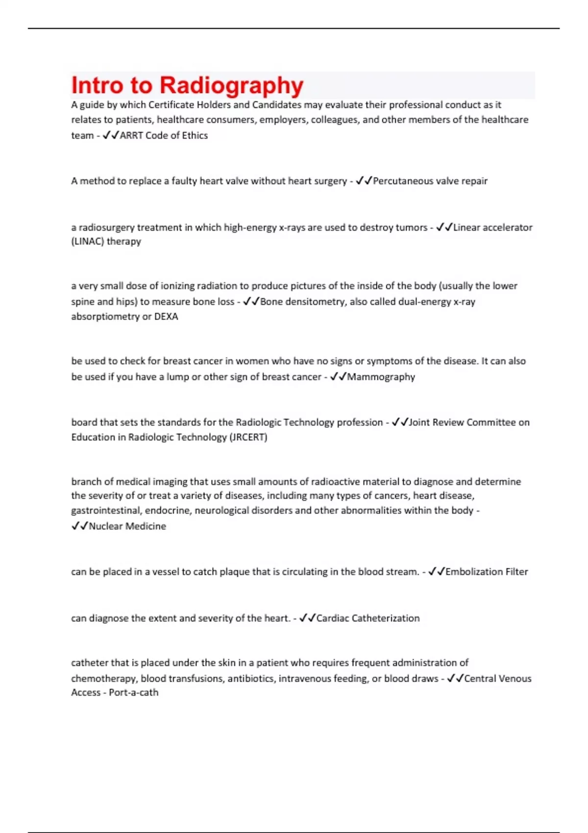 Intro to Radiography Questions with Answers 100% verified - Intro to ...