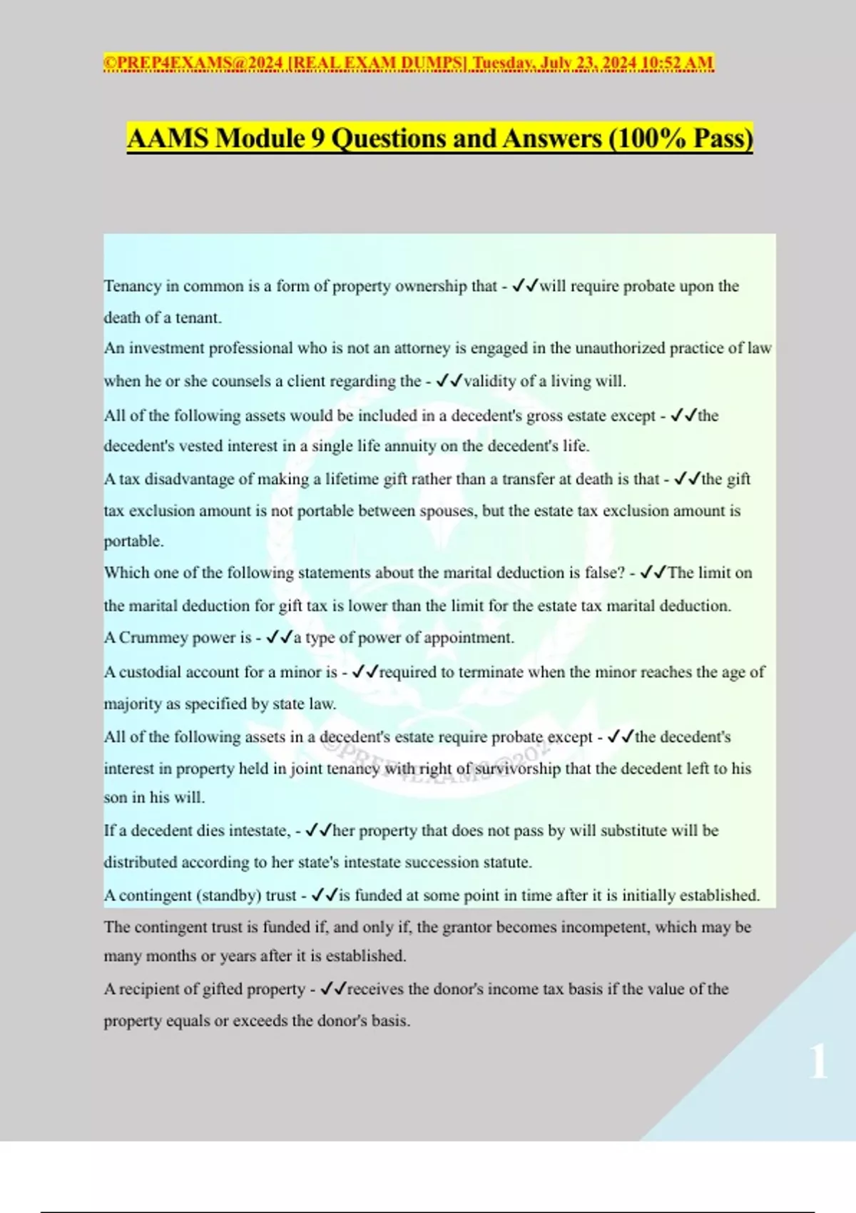 AAMS Module 9 Questions and Answers (100% Pass) - AAMS - Stuvia US