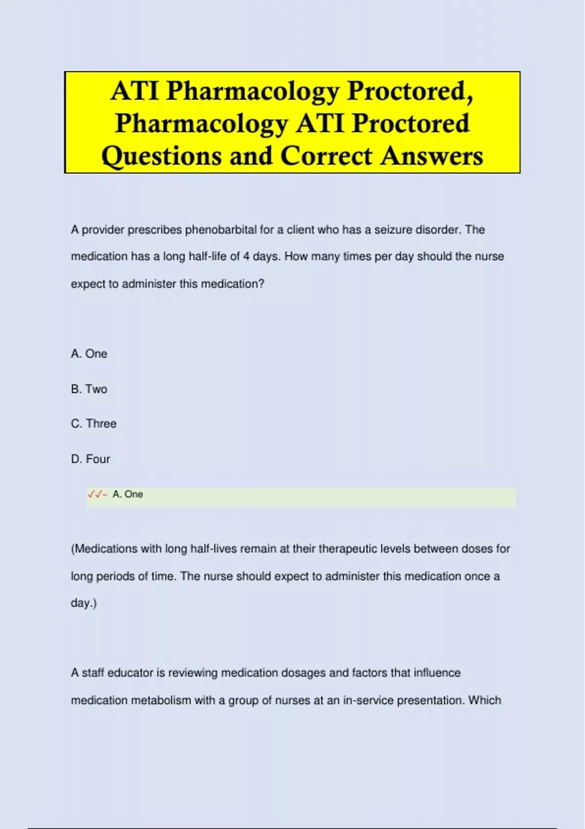 ATI Pharmacology Proctored, Pharmacology ATI Proctored Questions and ...