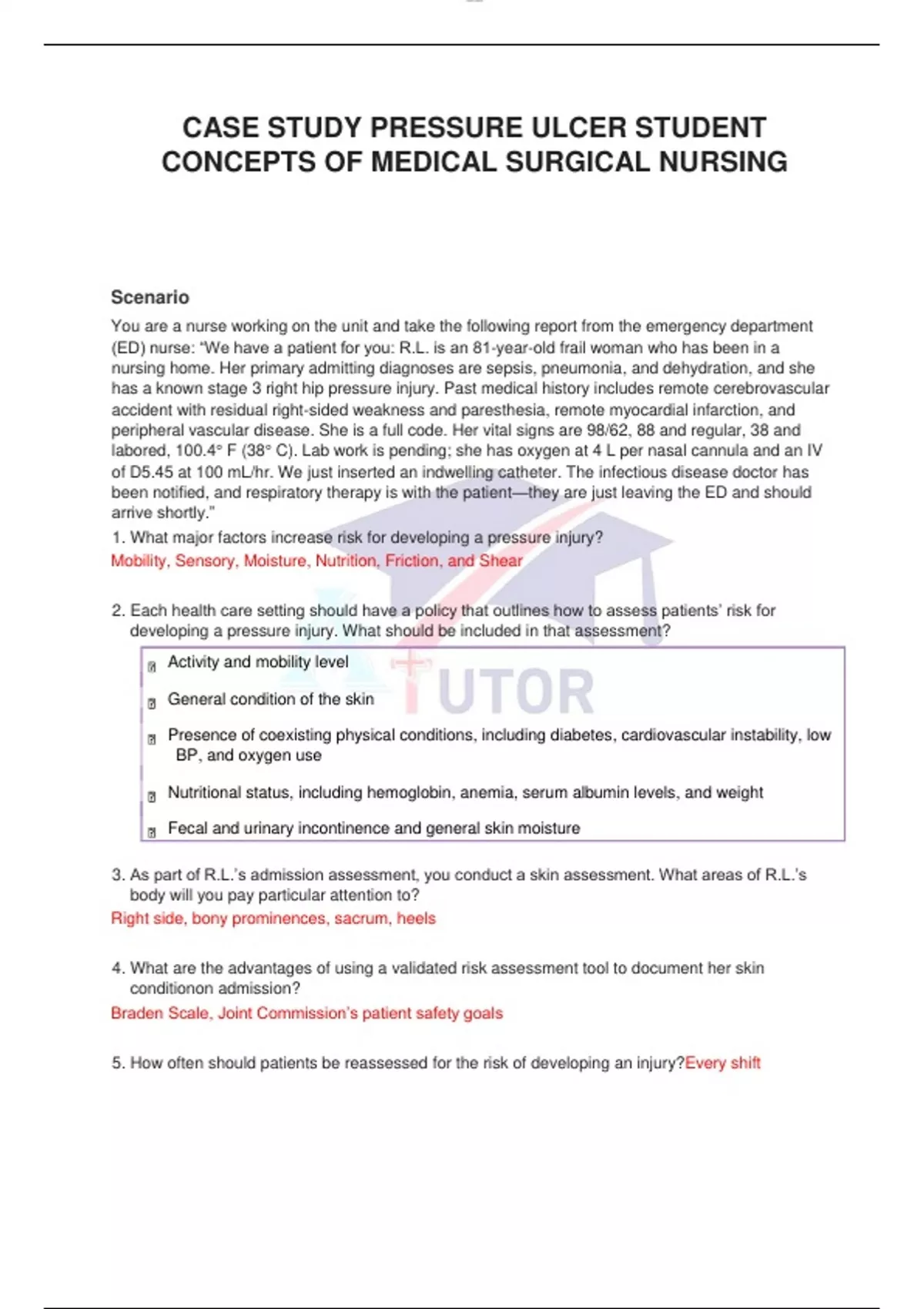 CASE STUDY PRESSURE ULCER STUDENT CONCEPTS OF MEDICAL SURGICAL NURSING.pdf - Nur 170 - Stuvia US