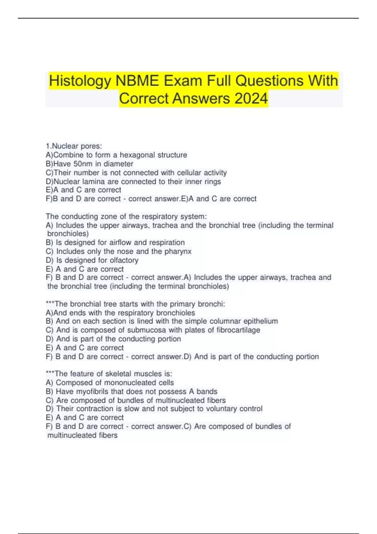 Histology NBME Exam Full Questions With Correct Answers 2024 ...