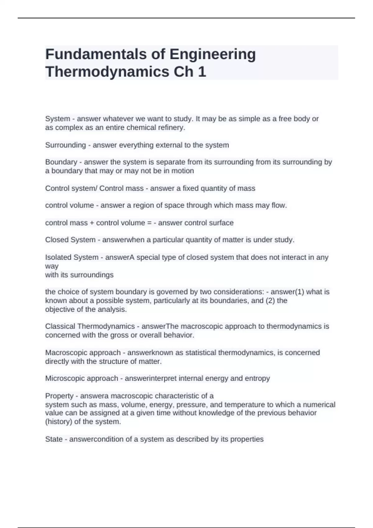 Fundamentals of Engineering Thermodynamics Ch 1 Questions with correct Answers - Engineering ...