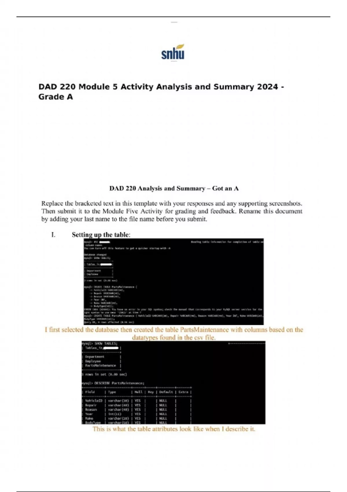 SNHU DAD 220 Module 5 Activity Analysis and Summary 2024 - Grade A ...