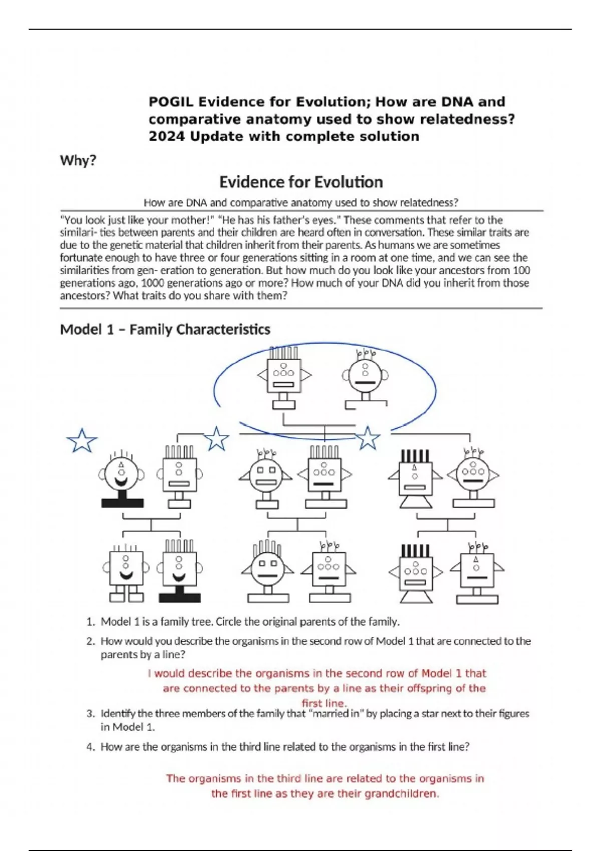 POGIL Evidence for Evolution; How are DNA and comparative anatomy used to show relatedness? 2024 ...